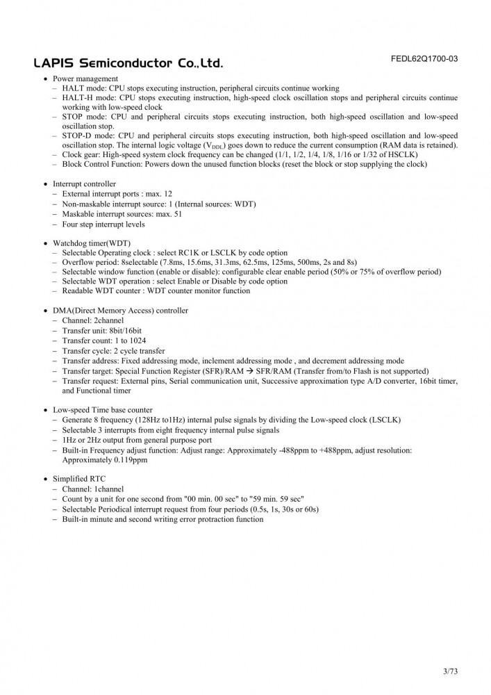 ML62Q1700 Group datasheet page 4