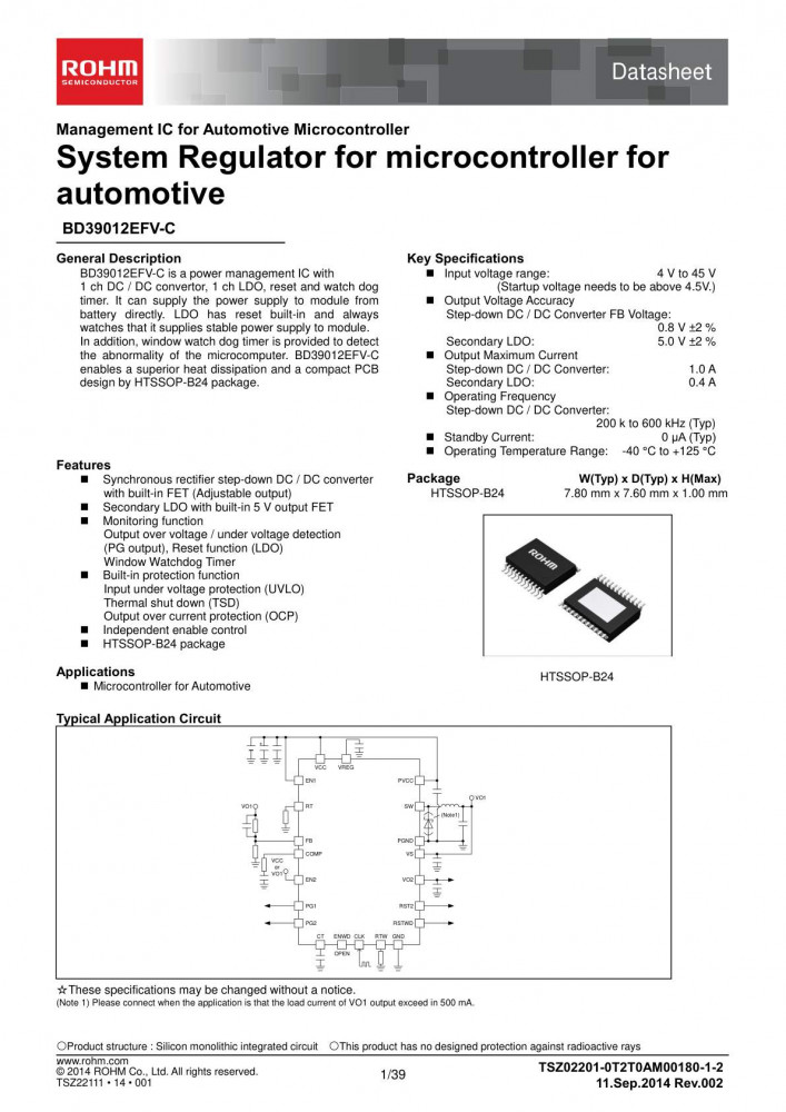 BD39012EFV-CE2 datasheet page 1