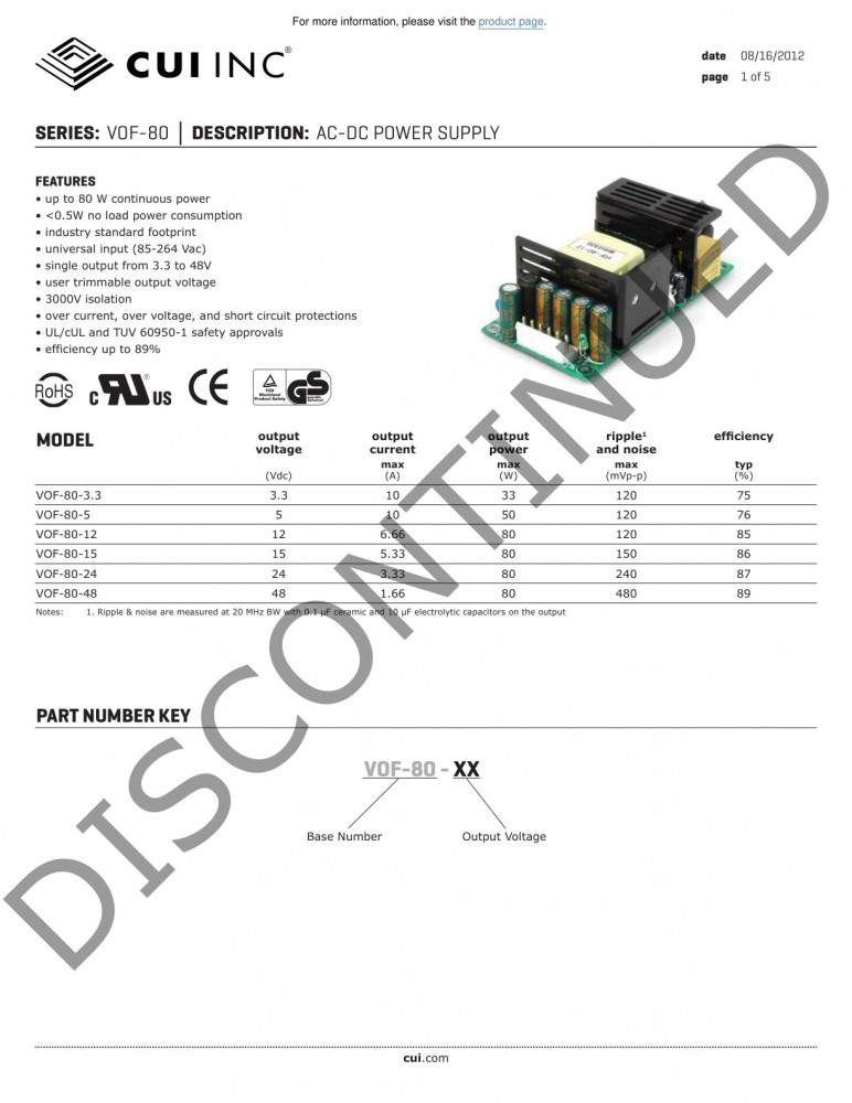 CUI VOF-80-24 datasheet page 1