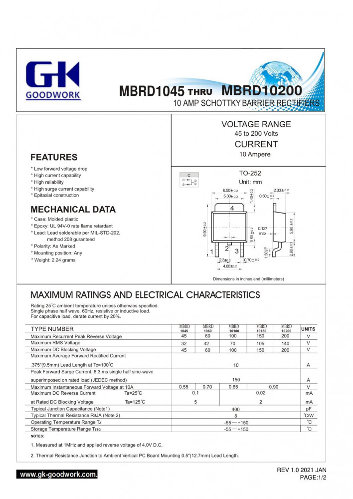 GOODWORK MBRD10150 datasheet page 1