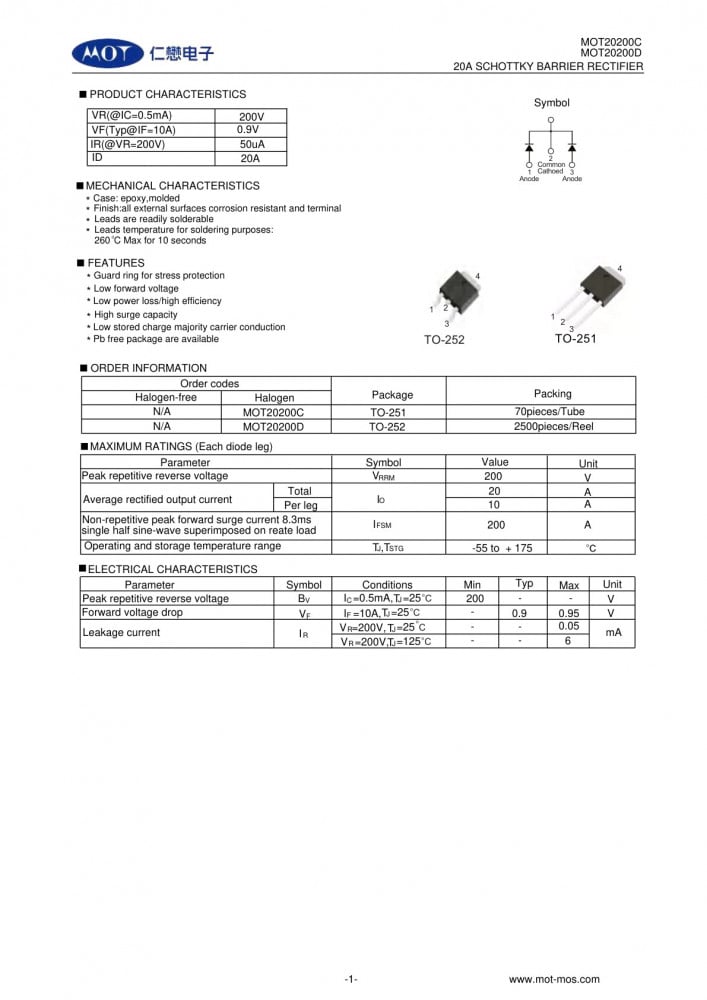 MOT20200D datasheet page 1
