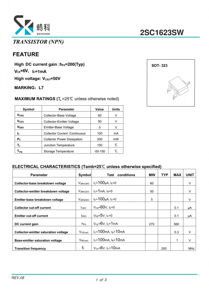 2SC1623SW datasheet page 1