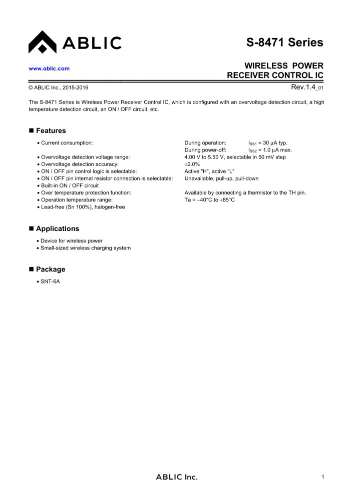 S-8471AAA-I6T1U datasheet page 1