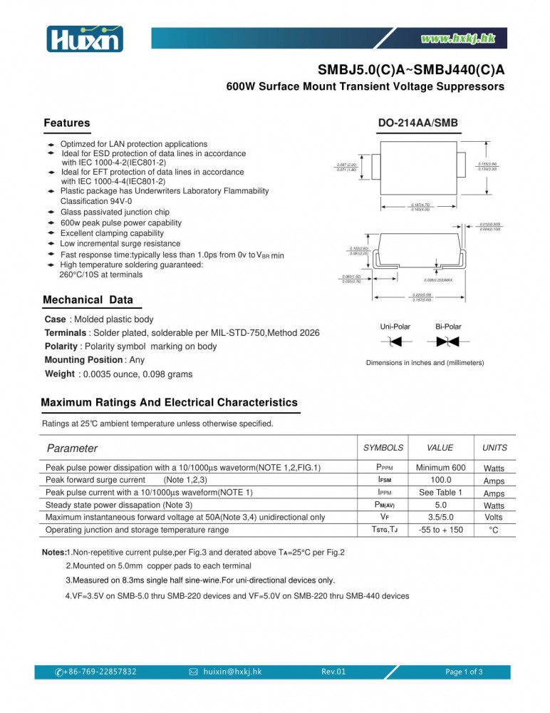 SMBJ12CA datasheet page 1
