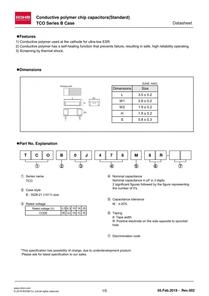 ROHM TCO series datasheet page 1
