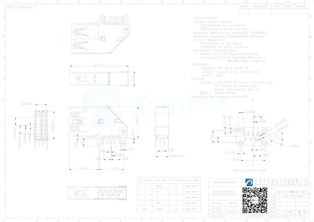 USB-304CD-ARW technical drawing page 1