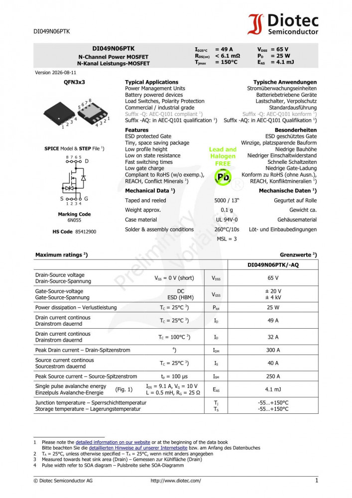 DIOTEC DI049N06PTK datasheet page 1