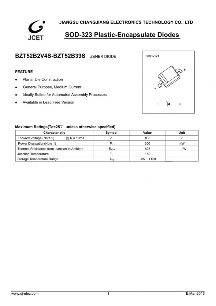 BZT52B10S datasheet page 1