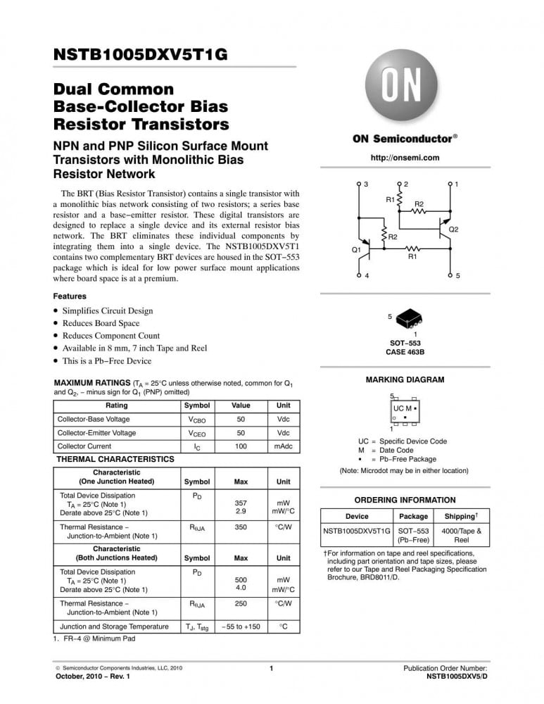 NSTB1005DXV5T1G datasheet page 1