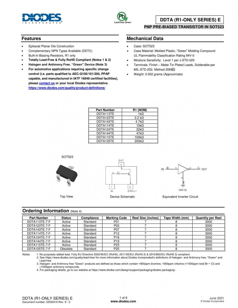 DDTA124TE-7-F datasheet page 1
