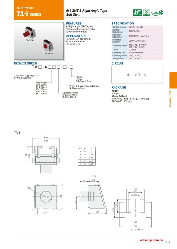 Diptronics TA-6 series datasheet page 1
