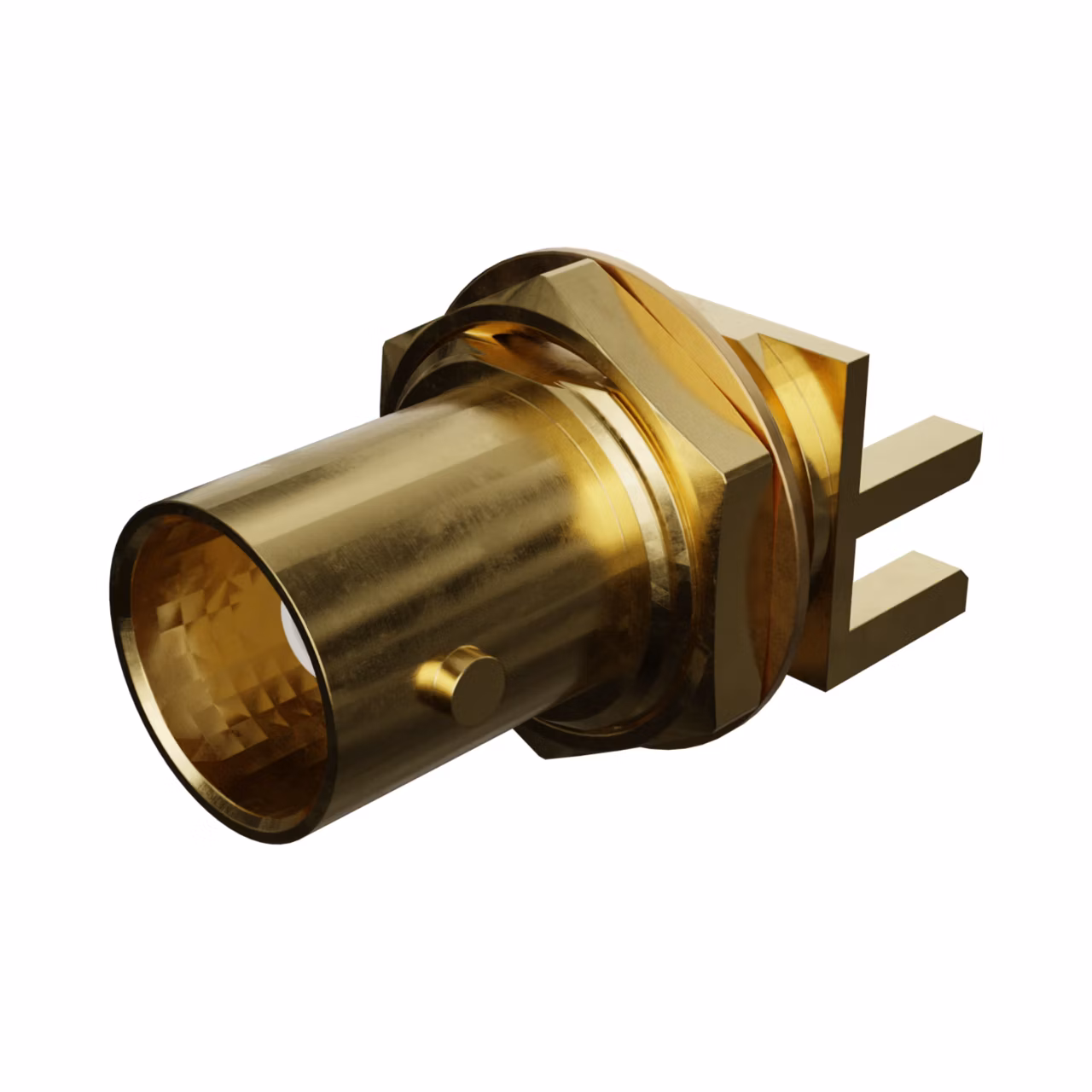 BNC Jack, Straight, PCB Receptacle, Edge Mount, Brass Body, Gold (Au) Plated, 3 GHz, For 3.05mm PCB Thickness, Tray, 75 Ohms for sale