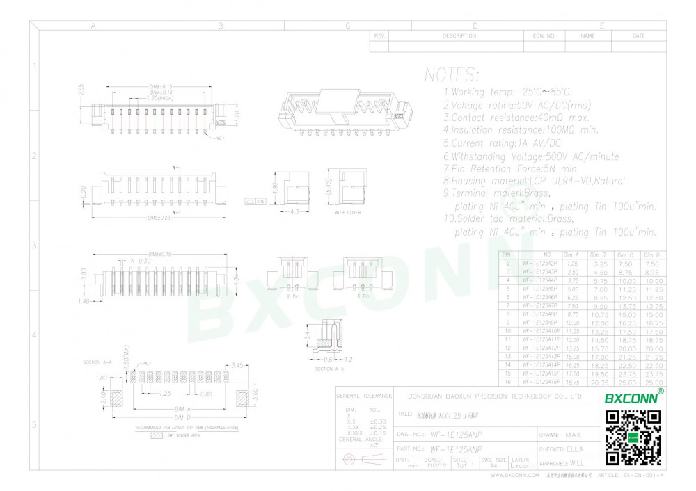 WF-1E125AxP technical drawing page 1