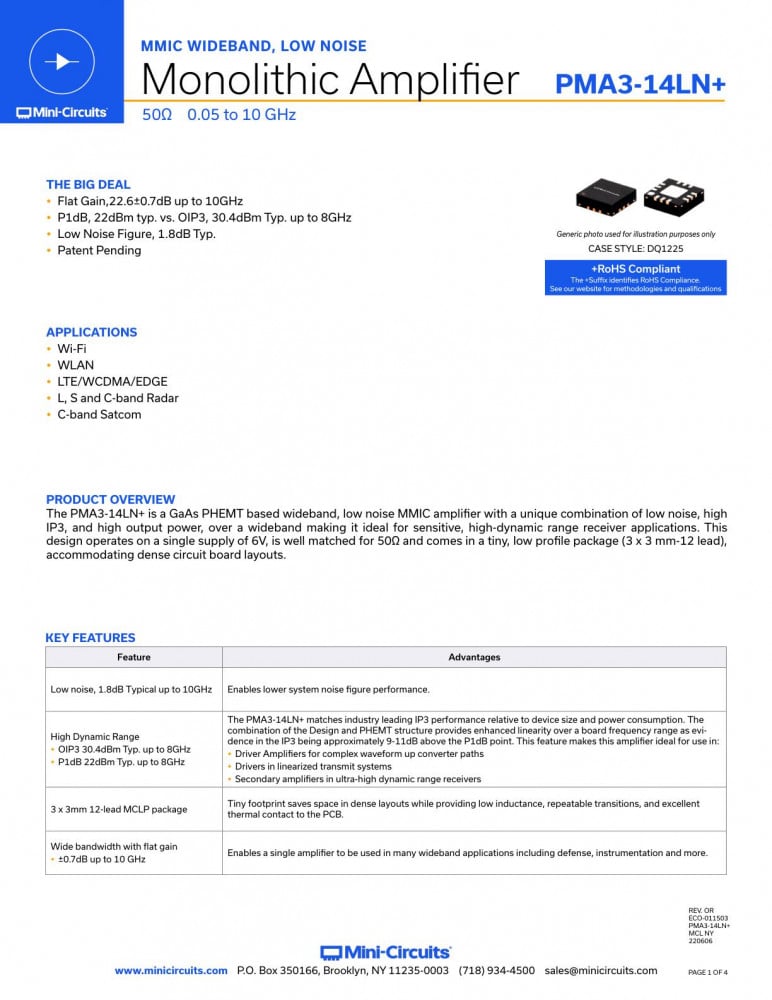 PMA3-14LN+ technical document page 1