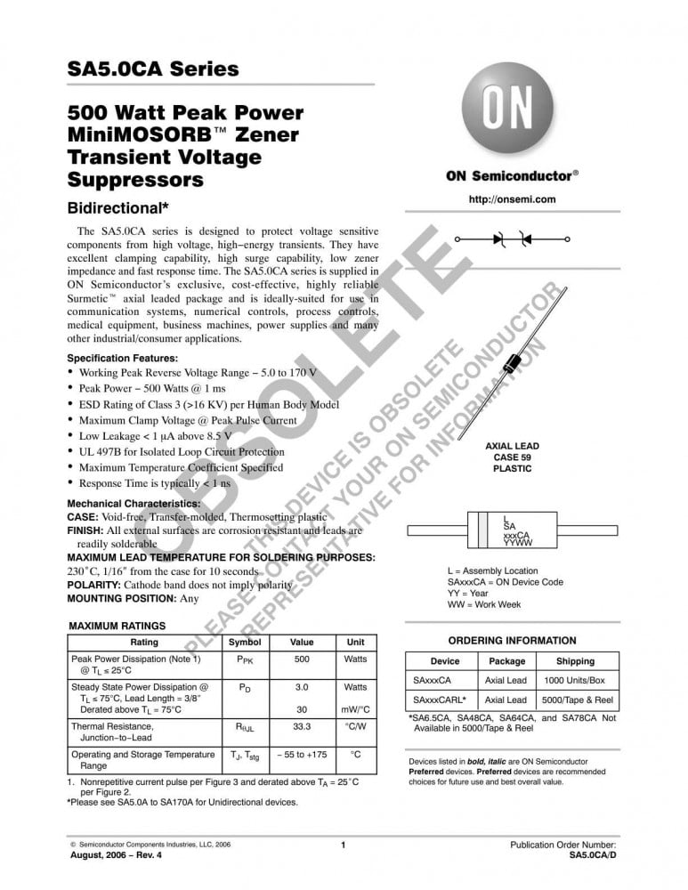 SA18CARL datasheet page 1