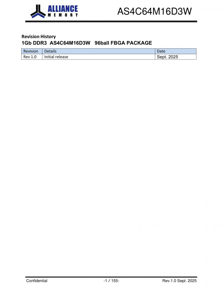 AS4C64M16D3W datasheet page image 1