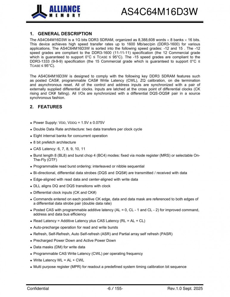 AS4C64M16D3W datasheet page image 6
