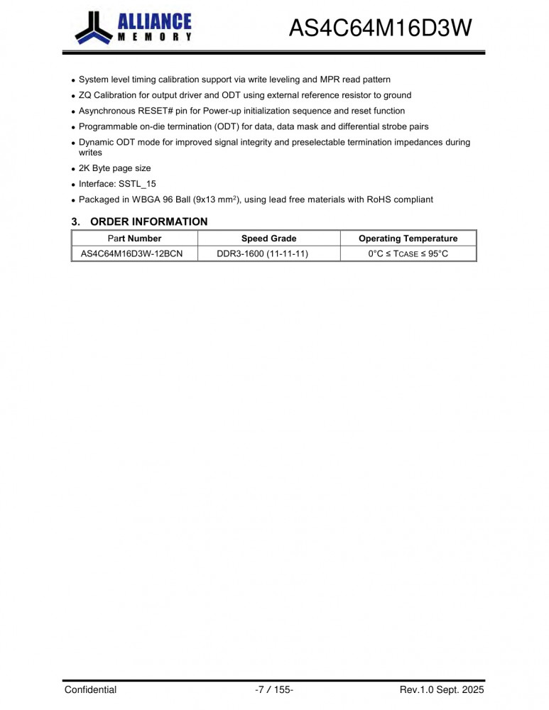 AS4C64M16D3W datasheet page image 7