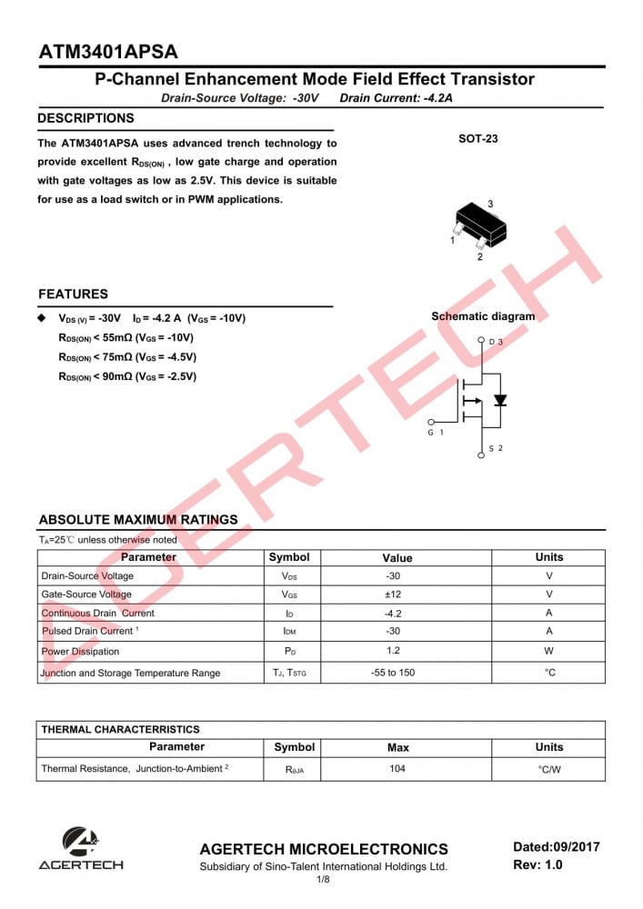 ATM3401APSA datasheet page 1