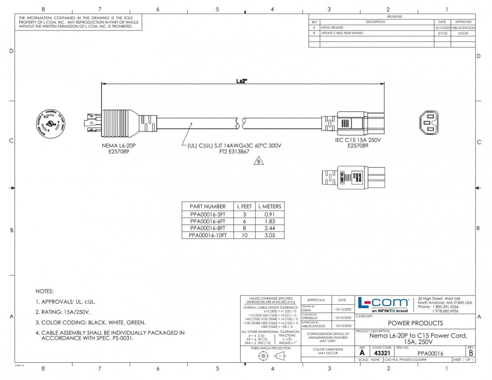 PPA00016-3FT technical document page
