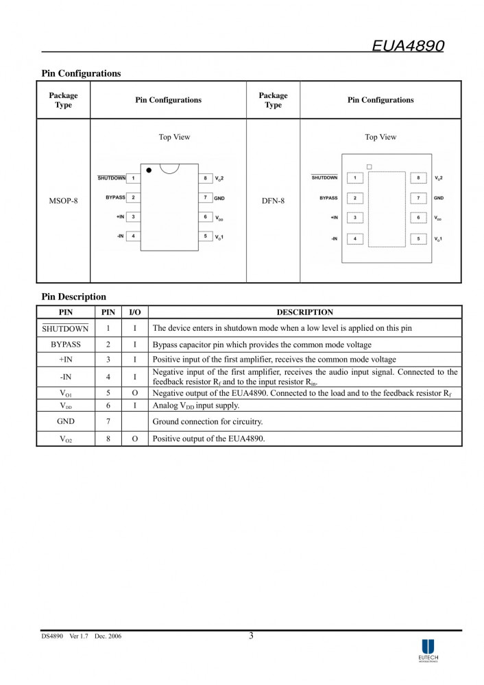 EUA4890 datasheet page 3