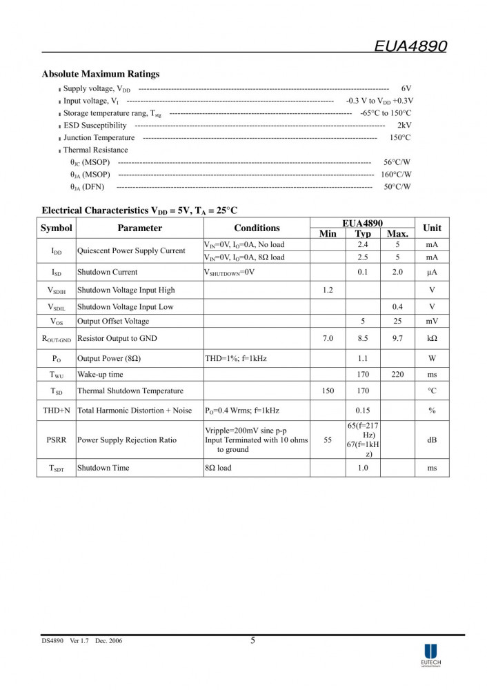 EUA4890 datasheet page 5