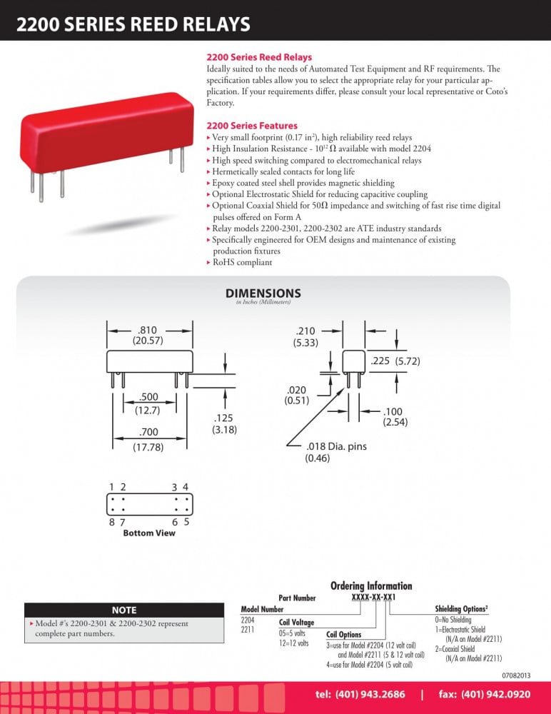 COTO 2200 Series reed relay datasheet page 1