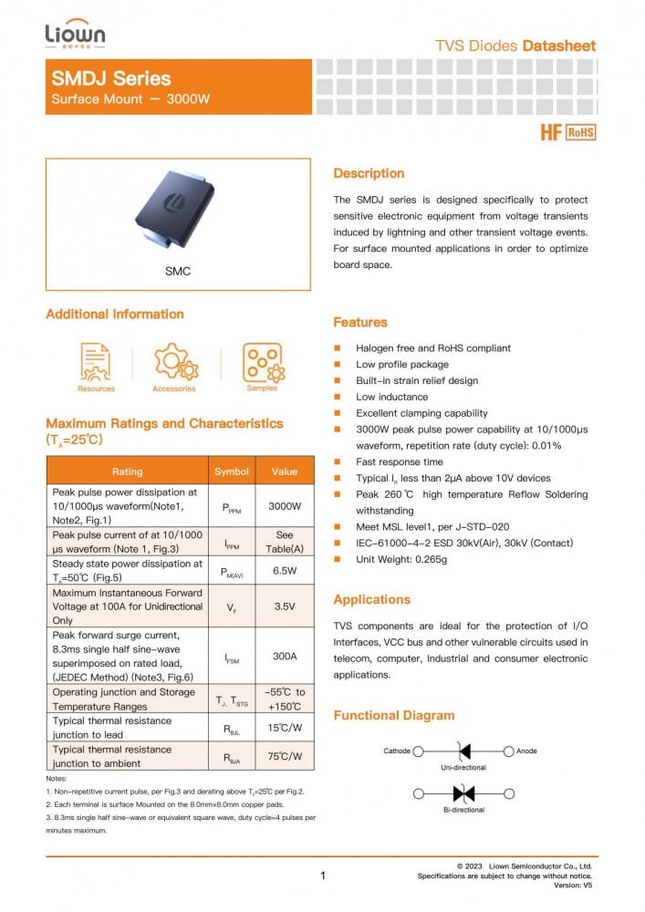 Liown SMDJ series datasheet page 1