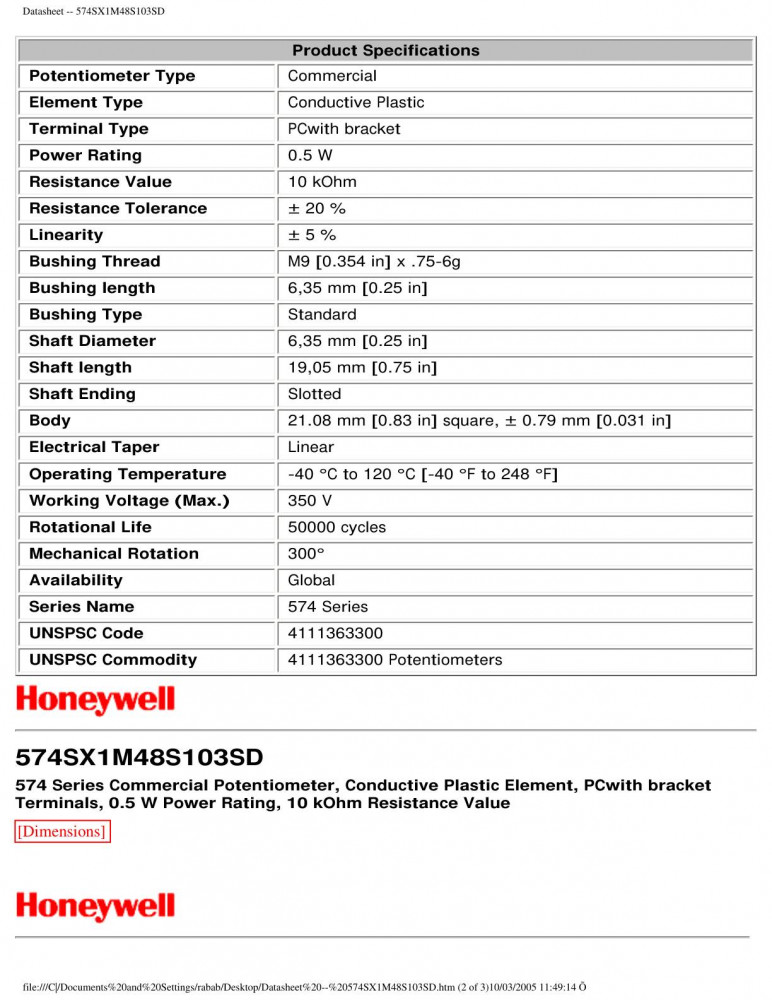 Honeywell 574SX1M48S103SD document page 2