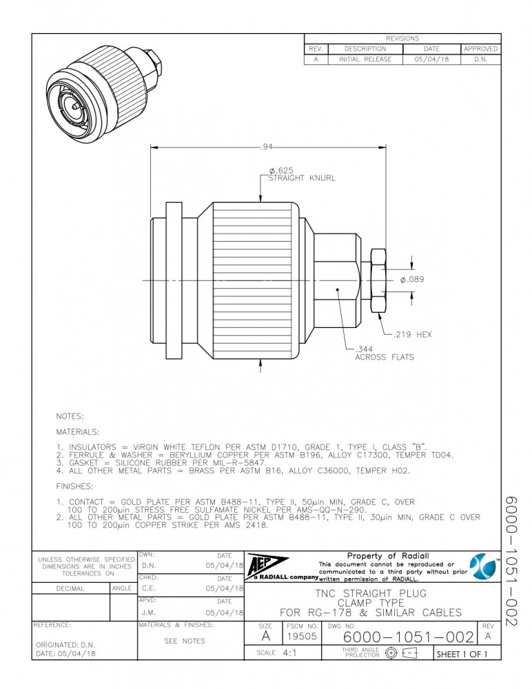 Radiall 6000-1051-002 product drawing preview