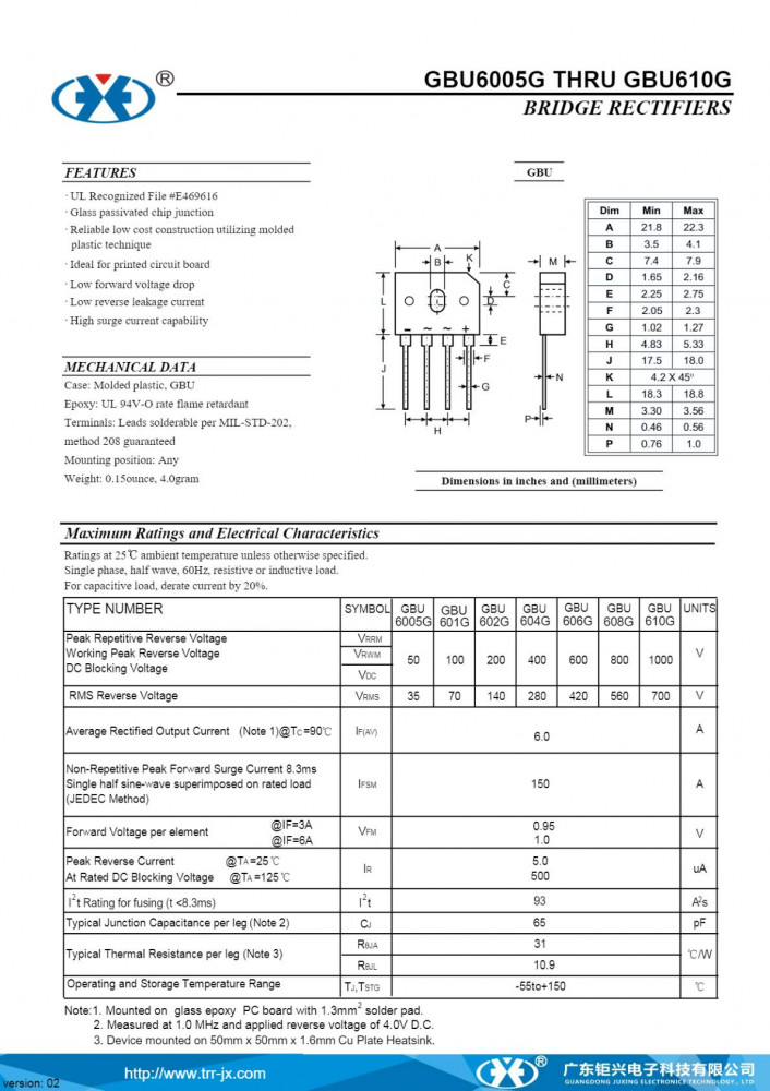 GBU610G datasheet page 1