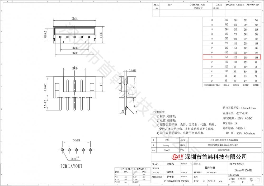 SHOU HAN 2.0mm-7P ZZ-MS specification page 1