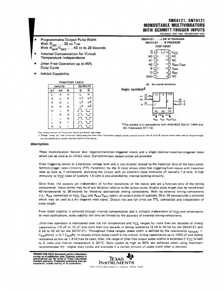 SN74121 datasheet page 1