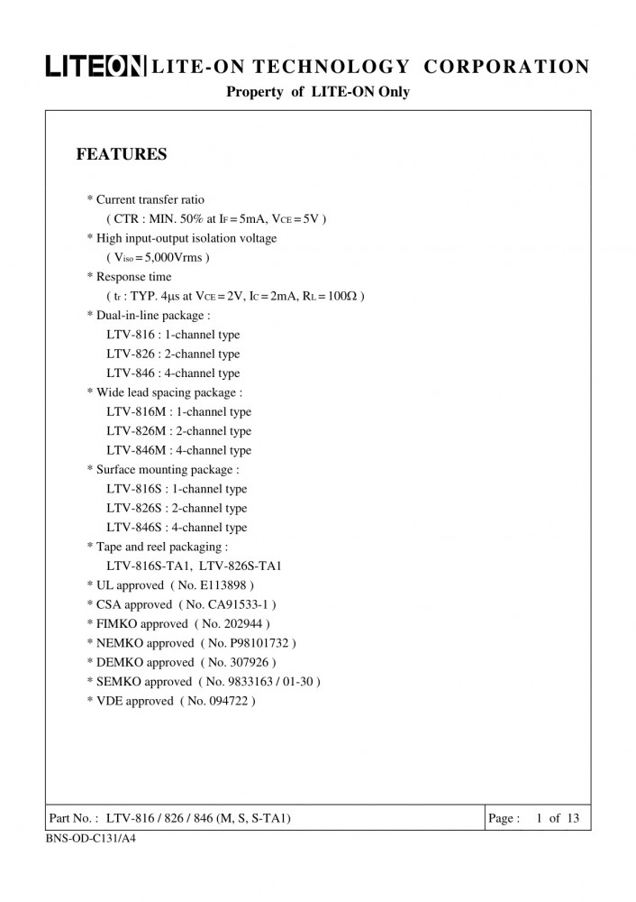 LTV-816 datasheet page 1