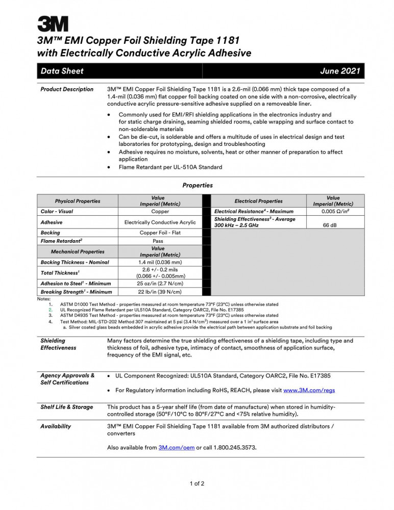 3M 1181 technical datasheet page 1