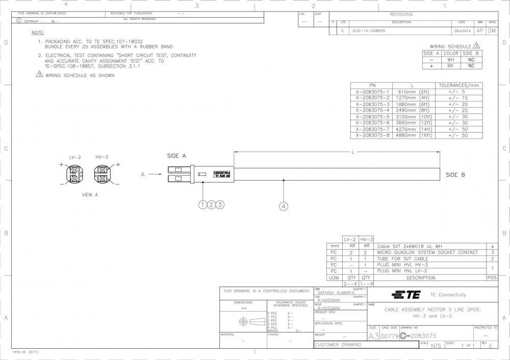 Product drawing image for the cable assembly