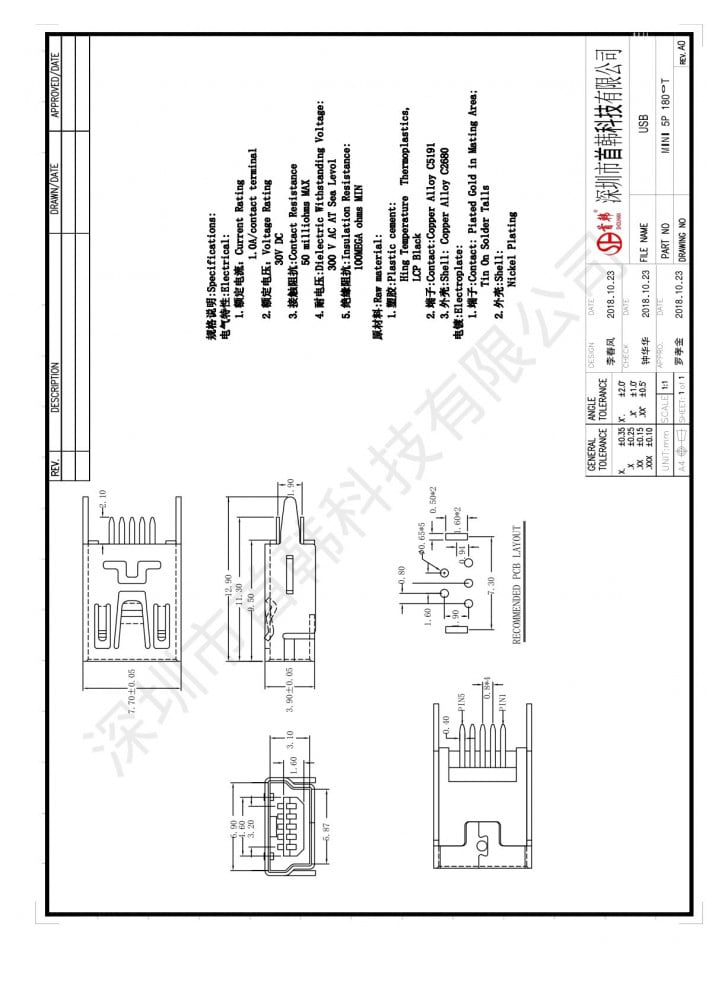 MINI5P 180 degree T USB specification page 1
