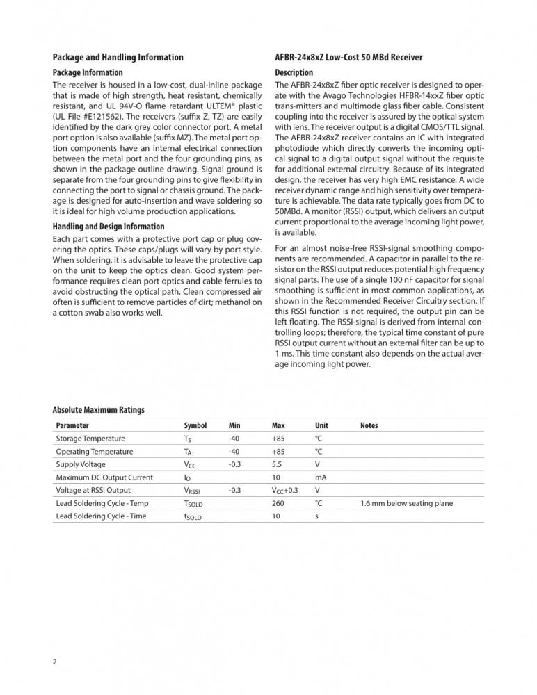 AFBR-2418TZ datasheet page 2