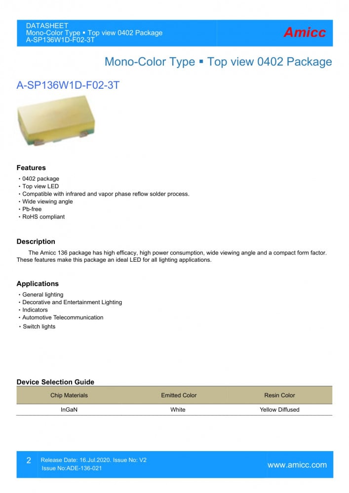 A-SP136W1D-F02-3T datasheet page 2