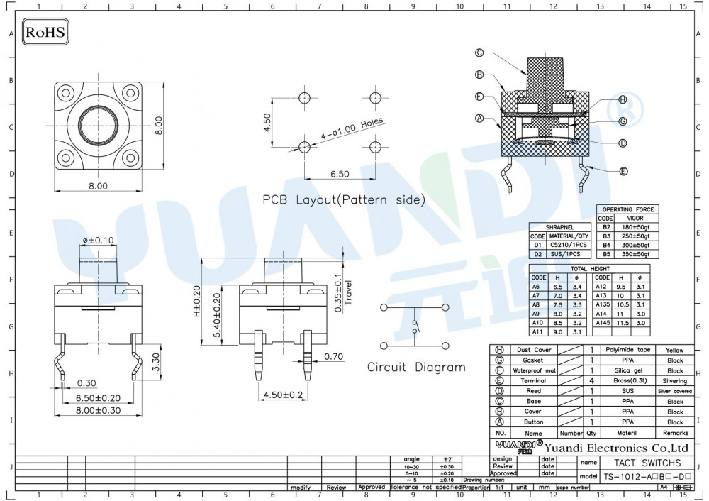 YUANDI TS-1012-A8B3-D2 technical drawing