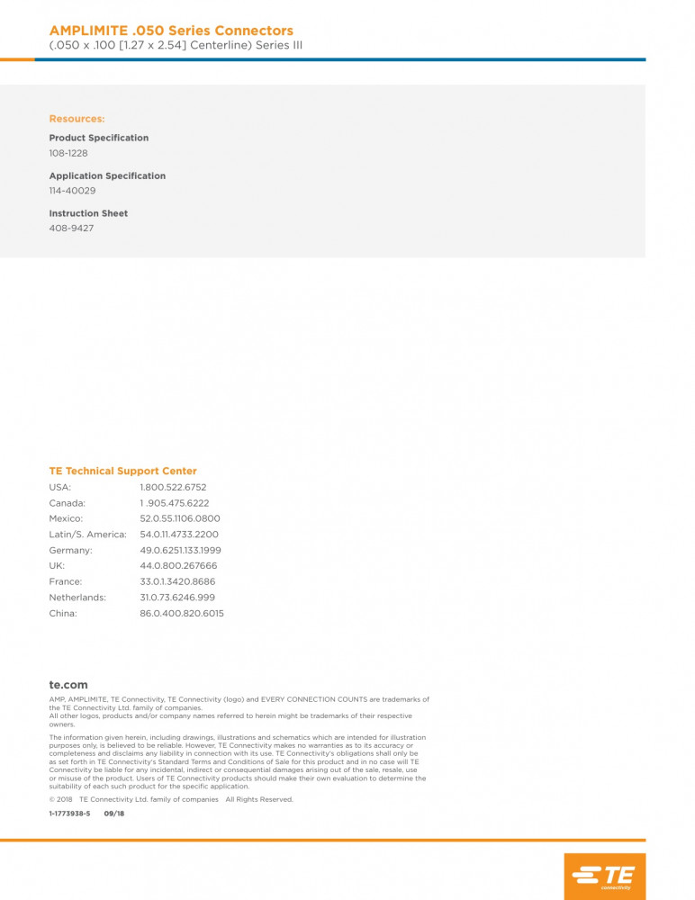 TE AMPLIMITE .050 Series quick reference page 6