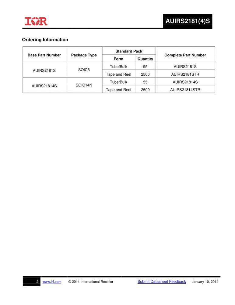 AUIRS21814STR datasheet page 2