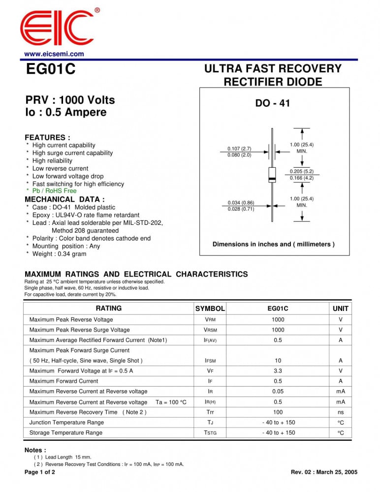 EIC EG01C datasheet page 1