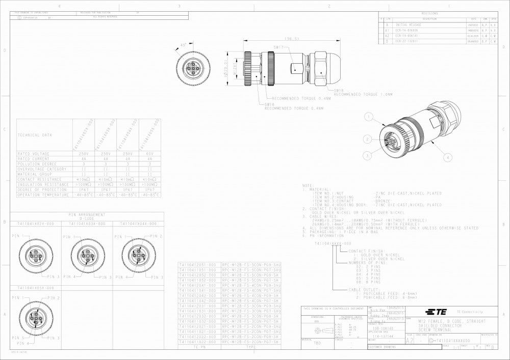 TE Connectivity T4110412051-000 technical drawing preview