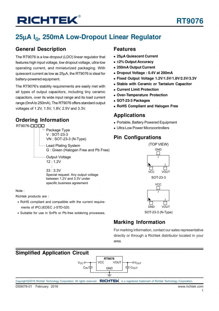 RT9076 datasheet page 1