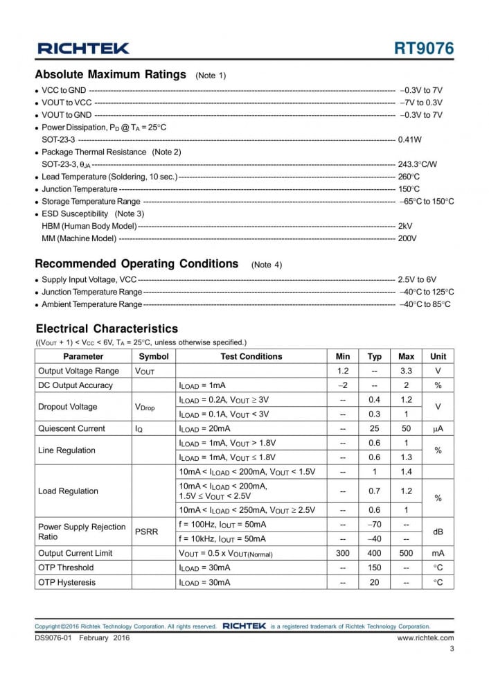 RT9076 datasheet page 3