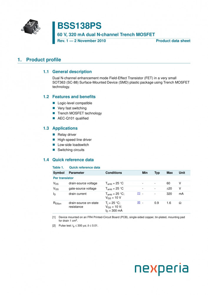 BSS138PS datasheet page 1