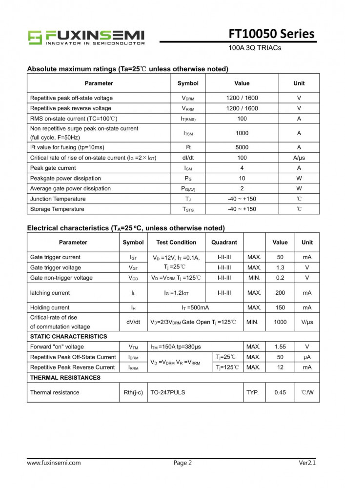 FT10050-12P datasheet page 2