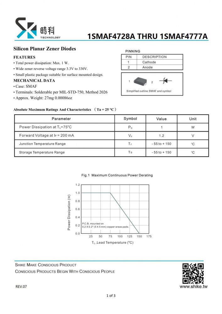 1SMAF4737A datasheet page 1