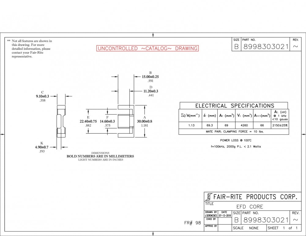Fair-Rite 8998303021 technical drawing preview